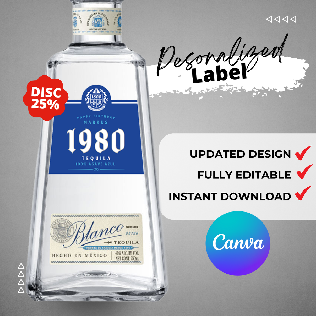 Printable 1800 Silver Tequila Label editable – CustomCraftedbyBella