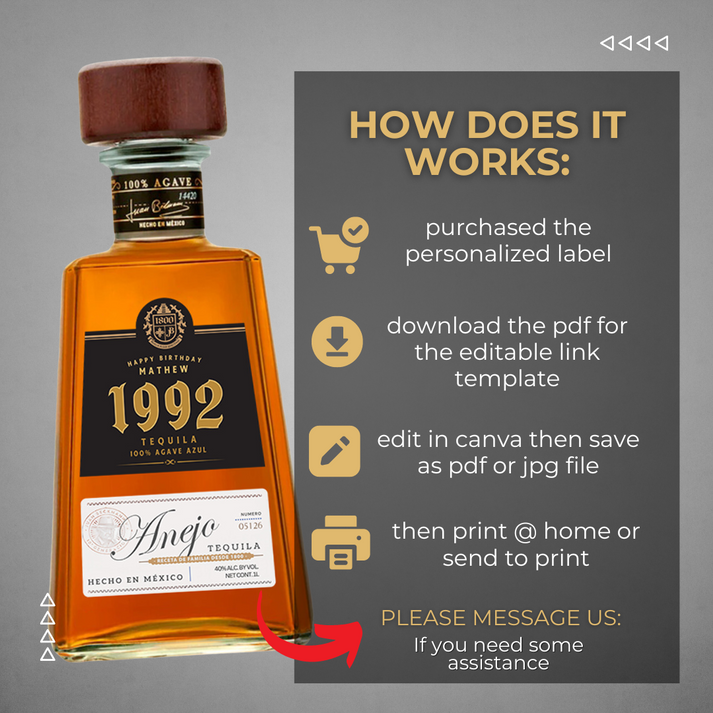 Printable 1800 Tequila Anejo label editable Customize ...