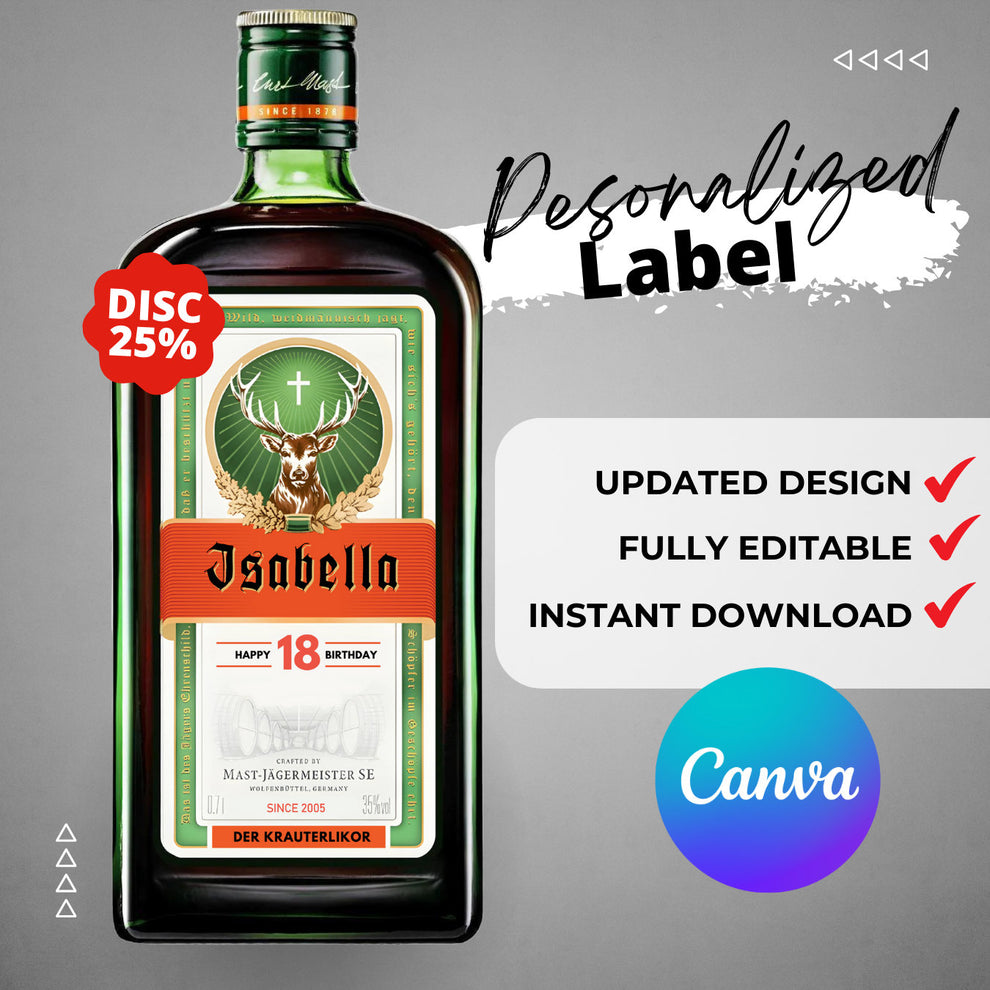 Printable Jagermeister label editable – CustomCraftedbyBella